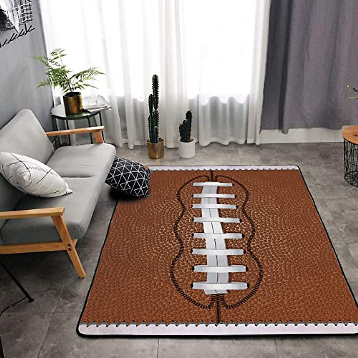 Washable Area Sponge Rug Pad for Kids Girls Bedroom Living Room Sports America Football, Rugby Laces Closeup Background Non-Slip Carpet Super Soft Extra Thick Bathroom Home Indoor Small Floor Rugs