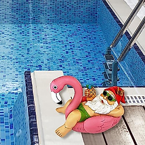 Mood Lab Garden Gnome on Flamingo - Funny Gnome Figurine - 8 Inch Depth Lawn Statue - for Outdoor or House Decor