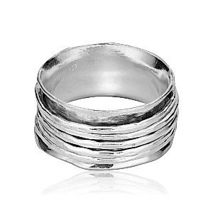 925 Sterling Silver Rotating Spinner Band Ring Wrapped With 5 Hammerd Spinner Rings, Stylish, Hypoallergenic, Nickel & Lead-free, Artisan Handcrafted Designer Collection, Made in Israel