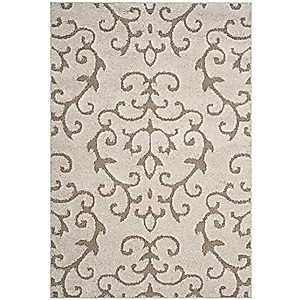 SAFAVIEH Florida Shag Collection Area Rug - 6' x 9', Cream & Beige, Scroll Design, Non-Shedding & Easy Care, 1.2-inch Thick Ideal for High Traffic Areas in Living Room, Bedroom (SG470-1113)