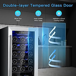 33 Bottle Evolution Series Wine Cooler, 20 Inch Wine Refrigerator for 33 Bottles and Tempered Glass Door，Small Refrigerator for Beverage Storage (33-bottles)