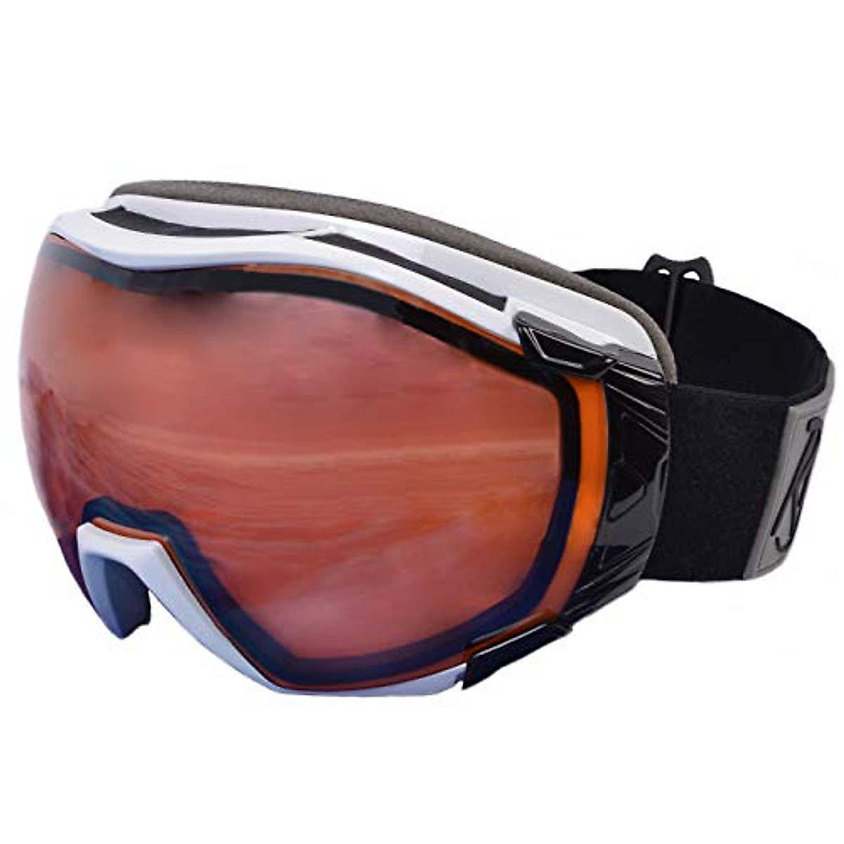 Rapid Eyewear Tahko SKI and SNOWBOARD GOGGLES TO WEAR OVER GLASSES for Men and Women. Mirrored UV Double Lens Anti Fog System. OTG Fit Over Your Spectacles. Black - White & Orange Mirror Lenses