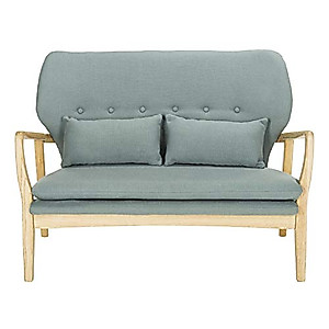 Safavieh Home Ellaria Modern Blue and Natural Settee Loveseat with Pillows