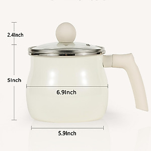 Enamel Milk Pan with Lid,2.1 Quarts Saucepan Butter Warmer with Effortless Handle, Healthy Soup Pot Cookware (White)