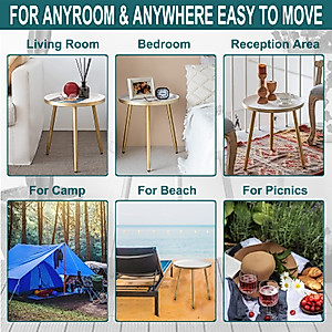 AOJEZOR Bed Side Table Ideal for Any Room, Living Room, Bedroom,Metal Structure Small Round Side Table Great for Small Spaces,White Tray with 3 Gold Legs End Table