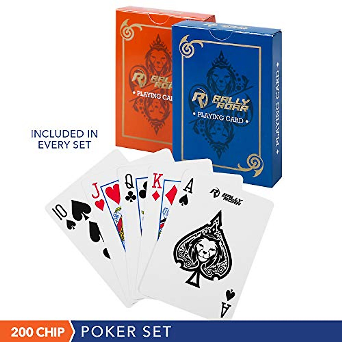 Rally and Roar Professional Poker Set w/ Hard Case, 2 Card Decks, 5 Dice, 3 Buttons - 200 Chips