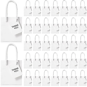 Zhehao 50 Pack Mini Gift Bags, 4x2.75 X4.5 Inches White Paper Bags with Gift Tags, Extra Small White Paper Gift Bags with Handles for Birthday Gifts, Party Favors, Weddings, Baby Showers