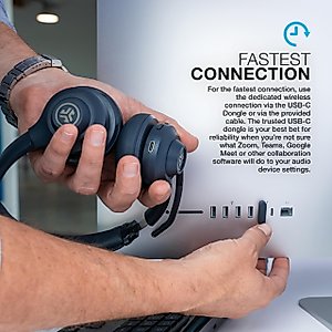 JLab Go Work Gen 2 Wireless Headsets with Microphone - 55+ Playtime PC Bluetooth Headset and Multipoint Connect to Laptop Computer and Mobile - Wired or Wireless (Bluetooth or USB Dongle) Headphones