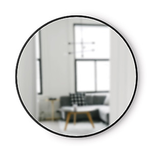 Umbra Hub 37” Round Wall Mirror with Rubber Frame, Modern Decor for Entryways, Washrooms, Living Rooms Inch, Black