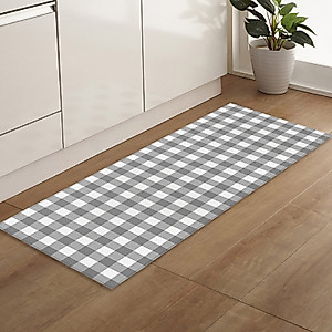 Kitchen Area Runner Rugs Doormat Modern Simple Grey Buffalo Check Non-Slip Indoor Floor Mats Rustic Plaid Art Absorbent Bath Rugs Accent Carpet for Bedroom Hallway Bathroom,1 Piece 18x47.2in