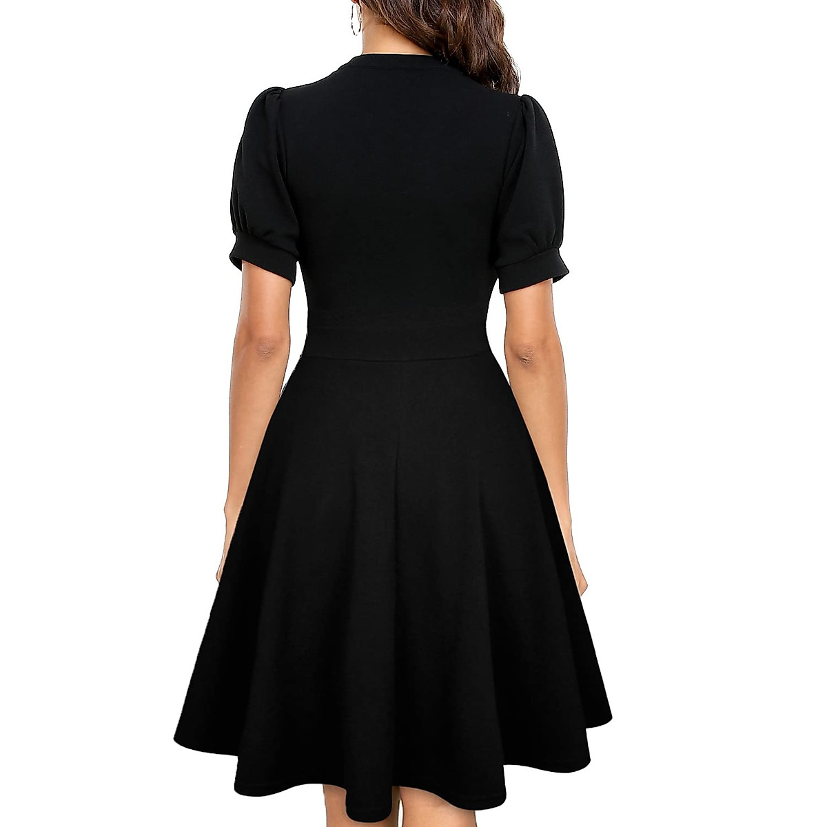 Mokayee Black Dresses for Womens 2025 Funeral Summer Short Sleeve Semi-Formal Knee Length Sunday Church Fit and Flare Flattering Business Casual Office Work Ladies Dress with Pockets XL