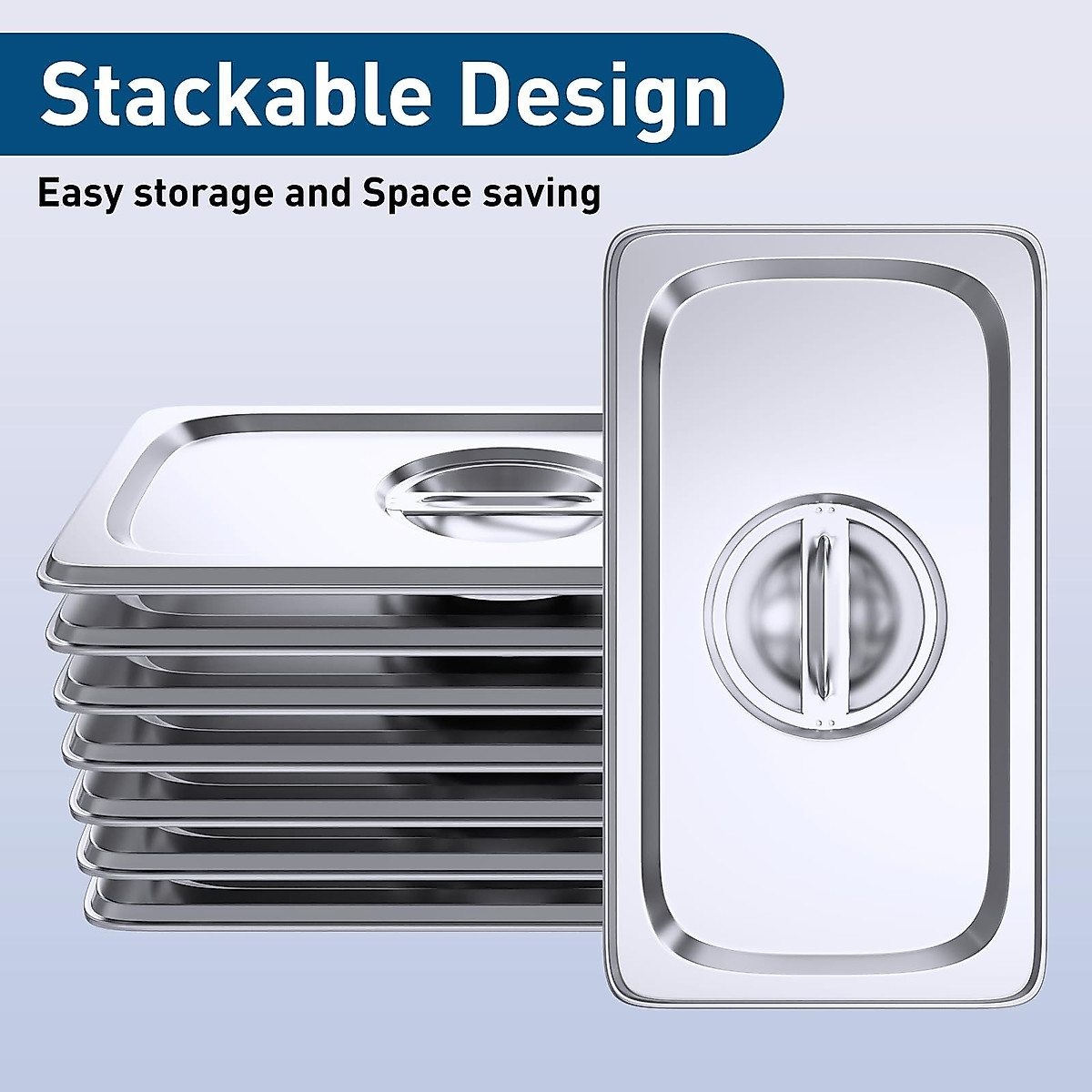 6 Pack 1/3 Size Steam Table Pan Covers, Solid Steam Table Pan Lids, Stainless Steel Hotel Pan Lid with Handle, Catering Food Pan Cover, Silver Buffet Pan Lids, Hotel Pan Cover for Catering