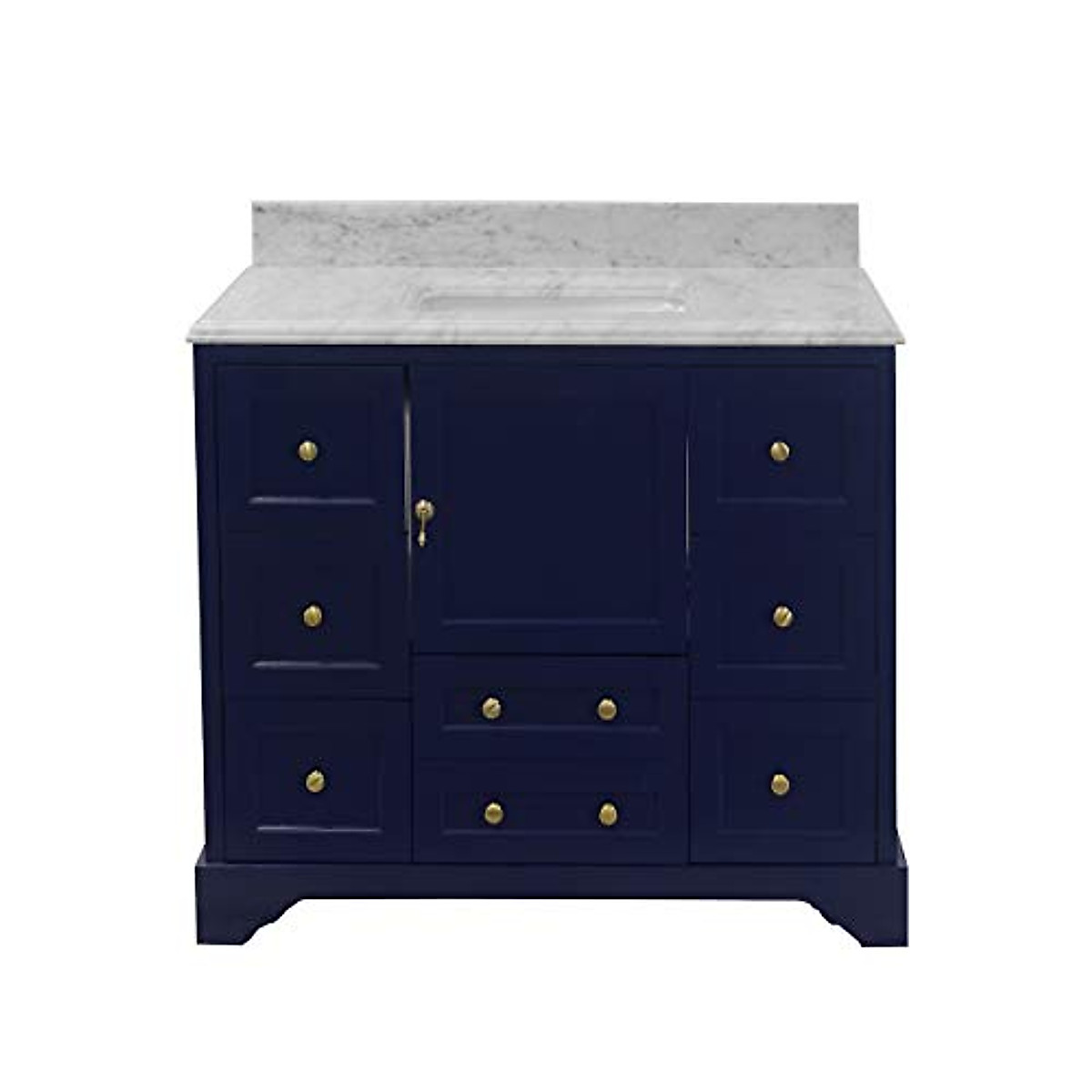 Madison 42-inch Bathroom Vanity (Carrara/Royal Blue): Includes Royal Blue Cabinet with Authentic Italian Carrara Marble Countertop and White Ceramic Sink