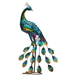Kircust Metal Peacock Garden Statue and Sculpture, Peacocks Yard Art Lawn Ornament for Outdoor Backyard Porch Patio Decor(1-Piece)