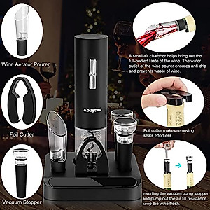 Abuytwo Electric Wine Opener Set, Automatic Corkscrew Remover One-click Rechargeable Wine Bottle Opener Kit with Foil Cutter Pourer Aerator Vacuum Stoppers for Wine Lovers Gift Christmas Home Party