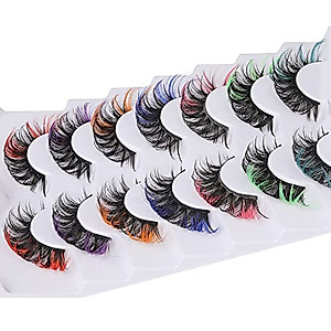 Ruairie False Eyelashes Colored Lashes Fluffy Wispy Russian Strip Lashes with Color D Curl Volume Curly Christmas, 7 Colors Fake Eyelashes Pack
