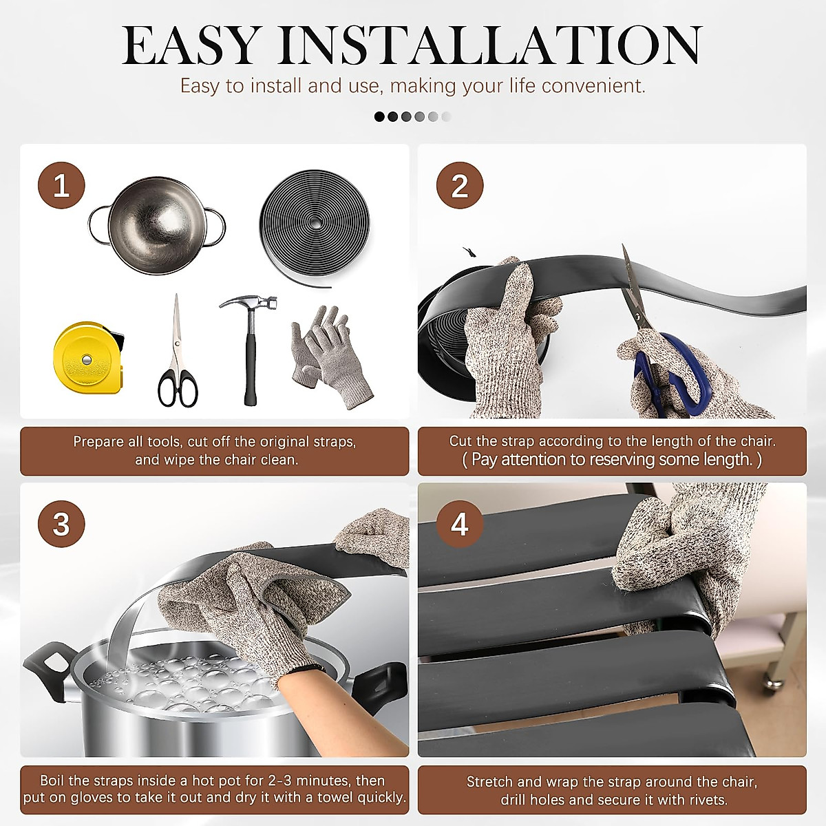 LukLoy Vinyl Straps for Patio Chairs Repair, 2 Pack 2" Wide x 20ft Long Replacement Straps for Patio Chairs Garden, Lawn Chair Repair Straps with 40 Rivets, Lawn Chair Webbing Replacement, Black