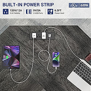 Aheaplus L Shaped Gaming Desk with Power Outlets & LED Lights, L- Shaped Desk Computer Corner Desk with Monitor Stand and Storage Shelf, Home Office Desk Writing Desk with Storage Bag, Grey Oak