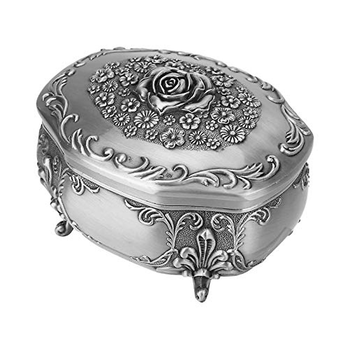 ZZYINH AN207 Vintage Jewelry Box Oval Shaped with Antique Carved Flower Necklace Earring Storage Organizer Jewelry Dispaly Holder Small Jewelry