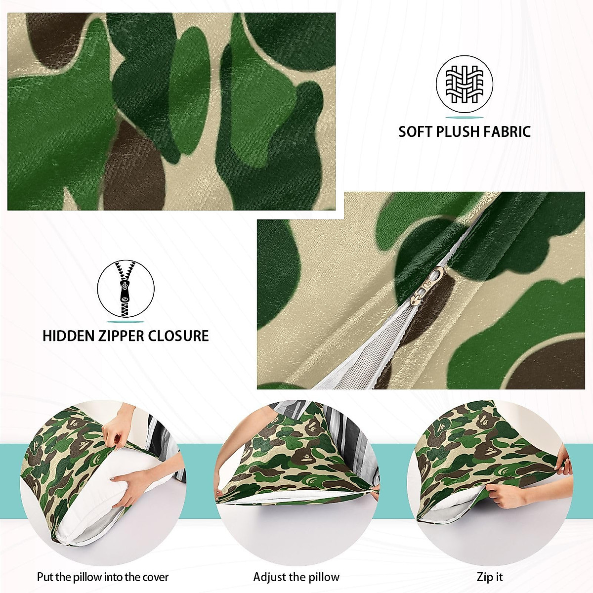 Camouflage Green Pillowcase for Hair and Skin Body Pillow Cover Pillowcases Queen Size 20"X 30" Body Pillow Case Cover with Zipper for Body Pillows