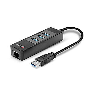 LINDY USB 3.1 Type A to Gigabit LAN 3 Port Type A Hub Adapter for Ultrabook and Tablet, Black