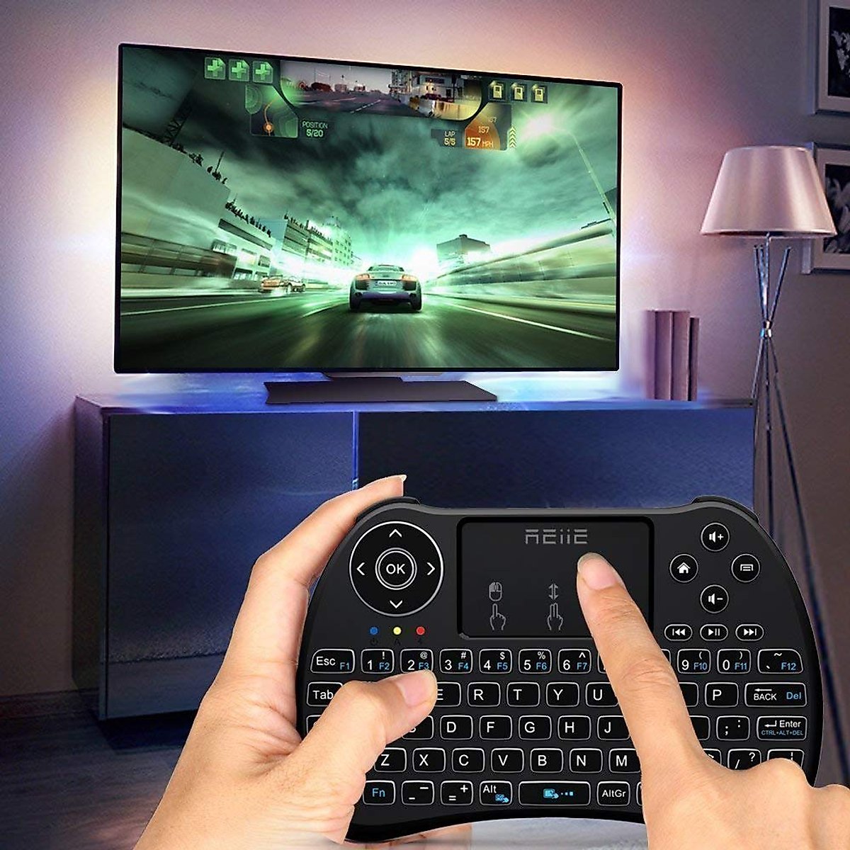 reiie (Backlit Version) H9+ Mini Keyboard,2.4GHz Wireless Mini Handheld Smart TV Remote Keyboard with Touchpad for PC,Raspberry Pi 2, Pad, Smart TV, Android TV Box, Windows 7 8 10