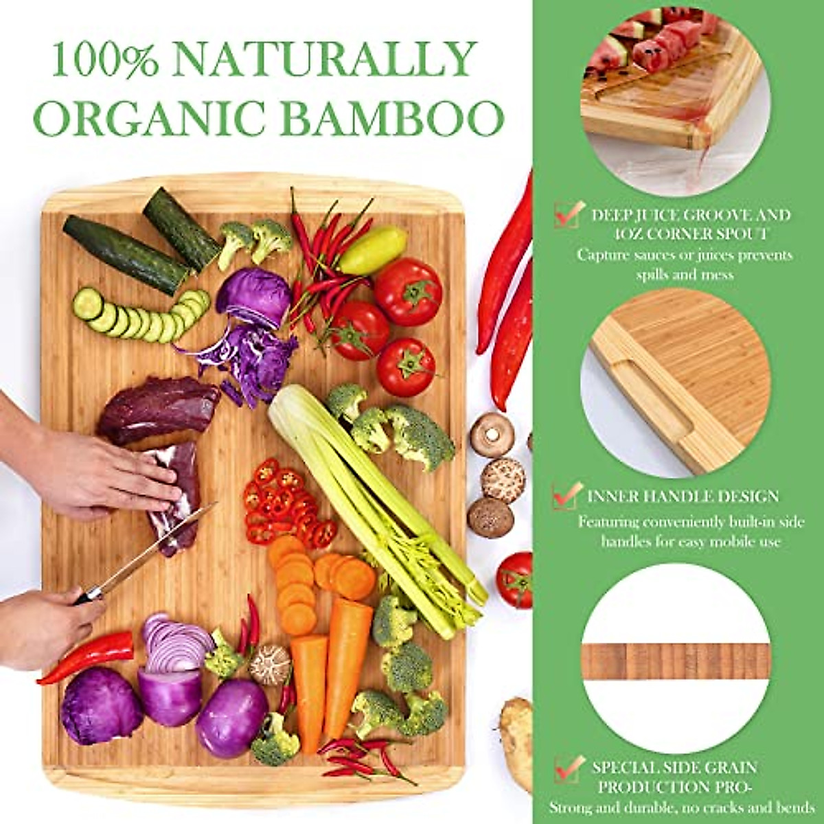 22 x 12 Extra Large Bamboo Cutting Board XXXL for Kitchen with Juice Groove Pour Spout & Handles and Heavy Kitchen Chopping Carving Board for Meat, Turkey, BBQ, Vegetables