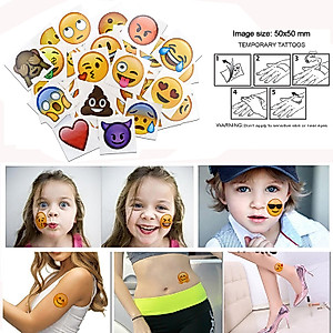 Emoji Temporary Tattoo(160pcs 2inch),Konsait Funny Emoji tattoos Body Stickers for Kids Children Adults for Emoji Party Favors Supplies with Poop Kissing Heart Sunglasses Smirk Relaxed Smile Emoticon