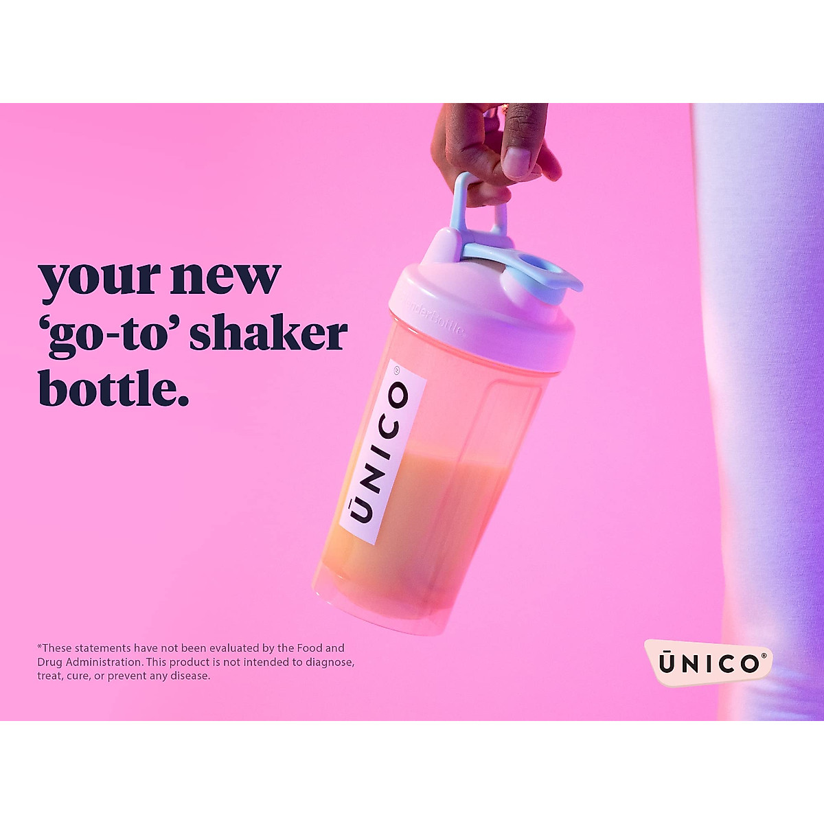 UNICO Crystal Purple Shaker Bottle - 24 oz - Extra-Durable | Leak-Proof | Tritan Plastic BPA-Free | Curved Bottom for Easy Cleaning | Cute Shaker Bottles | Protein Shaker w/Mixing Ball