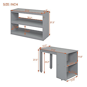 Loft Bed and 3 Drawers, Wooden Loft Bed with Storage Stairs and Shelves, Gray
