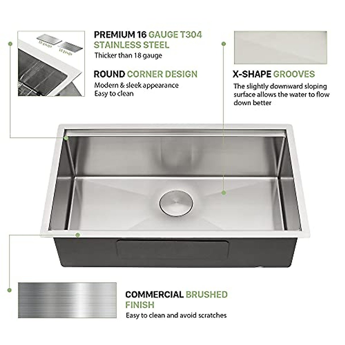 33 Inch Undermount Kitchen Sink - Beslend 33x19 Inch Undermount Sink Ledge Workstation Kitchen Sink Stainless Steel 16 Gauge 10 Inch Deep Single Bowl Kitchen Sink