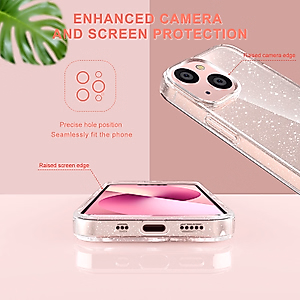 KSWOUS Sparkly Glitter Case for iPhone 13 Mini 5.4 Inch with Screen Protector[2 Pack] + Camera Lens Protector[2 Pack], Soft Protective Clear Cases for Women Girls Cute Shockproof Bling Phone Cover