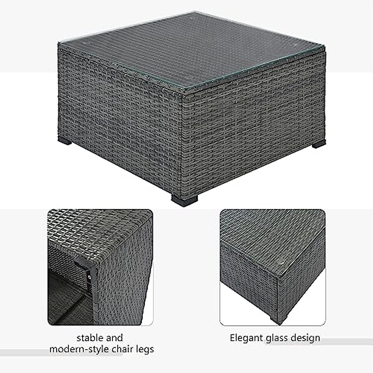 KASUE Outdoor PE Wicker Sofa 9-Piece Set - Perfect for Outdoor Spaces, Gardens, and Poolside, Gray Wicker, Gray Cushion