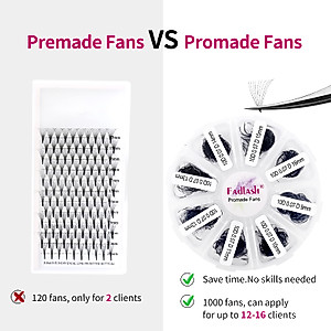 1000 Mixed Volume Eyelash Extensions Tray - 10D Premade Fans, D Curl Lash Fans, Pointed Handmade Loose Thin Base Fans (10D-0.07D, 9-16mm)
