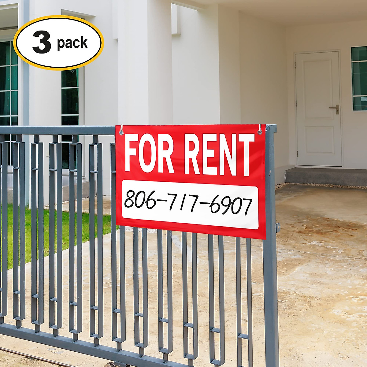 Greenyef Graphics For Rent 13 oz Heavy Duty Vinyl Banner - 3 Pack - DIY Sign for Business, House Indoor/Outdoor Single-Sided with Metal Grommets | 12x21” Red & White