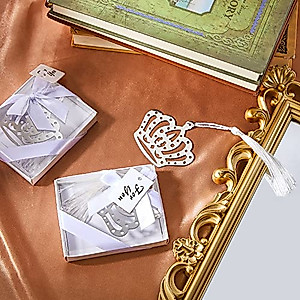 50 Pcs Crown Design Bookmark for Girls Quinceanera Gift Bookmark Crown Princess Metal Bookmark Book Lover Silver Quinceanera Favors with Gift Boxes for Fifteen Birthday Wedding Bridal Shower Women