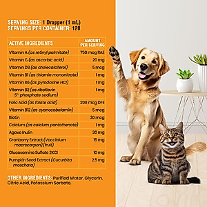 10-in-1 Liquid Multivitamin for Dogs and Cats, 4 Ounce Multi Vitamin Supplement, Vitamin for Dogs, Vitamins for Cats, with Glucosamine & Cranberry, 4 oz