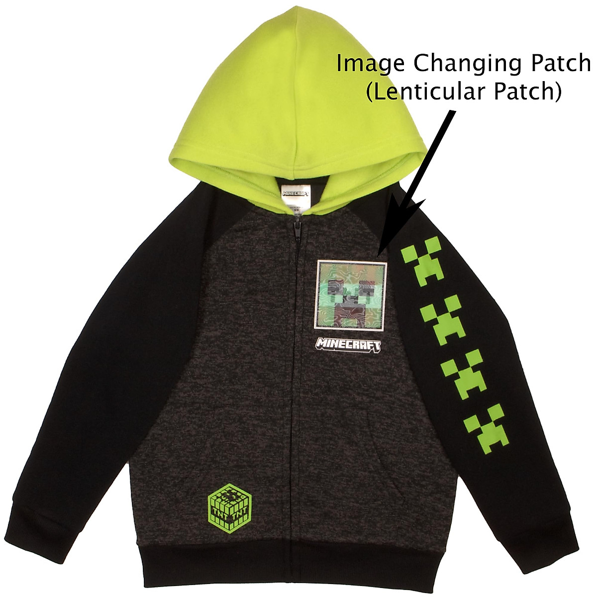 Minecraft Creeper Boys 3-Piece Bundle Set, Zip up Fashion Hoodie, Short Sleeve T-Shirt, and Jogger Sweatpants (Size 10/12, Grey/White/Black)