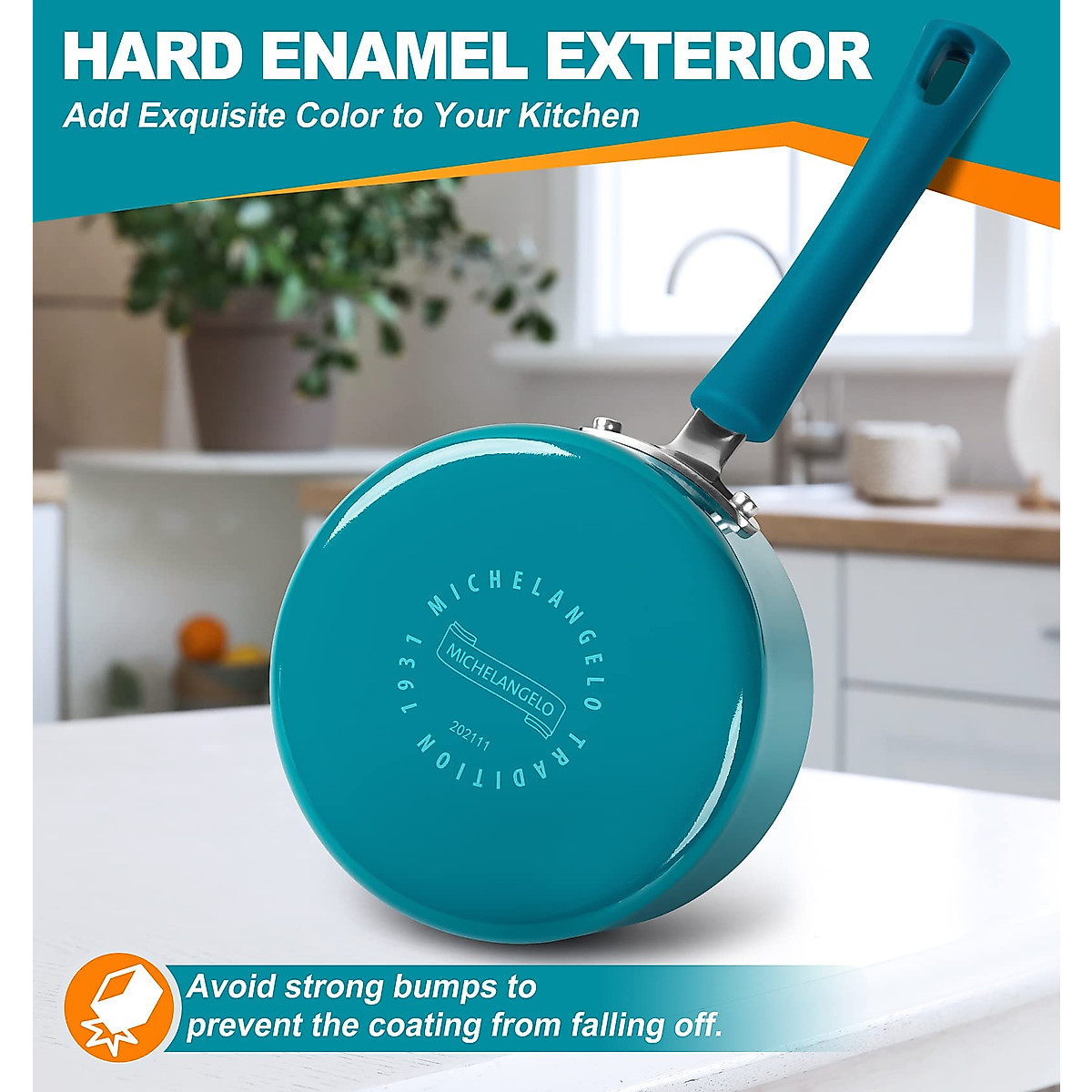 MICHELANGELO Sauce Pan Sets, 1 Qt and 2 Qt Saucepans with Lids, Enameled Sauce Pan with lid, Small Pot with Lid, Non-Stick Saucepan Set, Sauce Pot with Silicone Handle, Oven Safe, Red