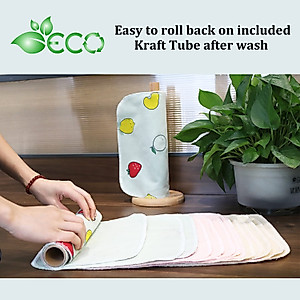 Bamiketty Reusable Paper Towels, Pack 15 Reusable Paper Towels with Durable Cardboard Roll, Cotton Flannel Towel Reusable Napkin, Zero Waste Washable Napkins, Super Soft Paperless Kitchen Cloth