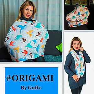Nursing Breastfeeding Cover Scarf - Baby Car Seat Canopy - Gift - Shopping Cart, Stroller, Car Seat Cover for Girls and Boys - Best Multi-Use Infinity Stretchy Shawl - Origami