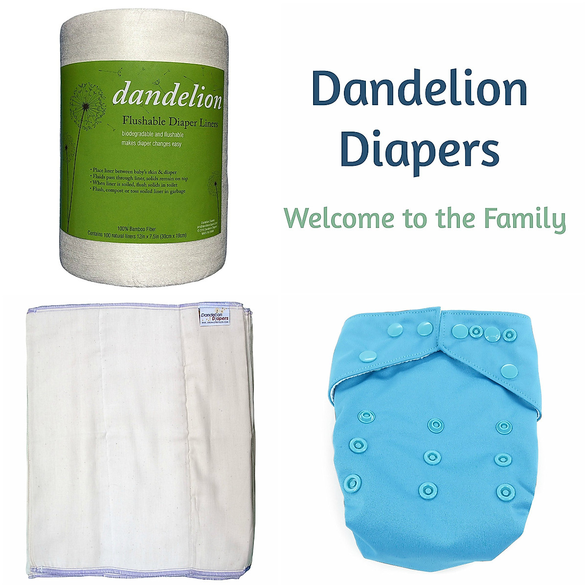 Dandelion Diapers Cloth Diaper Prefolds 100% Organic Cotton Natural Unbleached DSQ | Infant Size 2 | 6 Pack