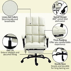 Vinsetto Massage Office Chair with 4 Vibration Points, Reclining Computer Chair with USB Port and Footrest, Cream White
