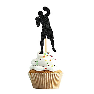 Oringaga 24PCS Boxing Ring Cakecup/Cake Topper Themed Party Decorations Pugilist Infighter Beat Glove Platform Punching Supplies Favors Sport Birthday Event