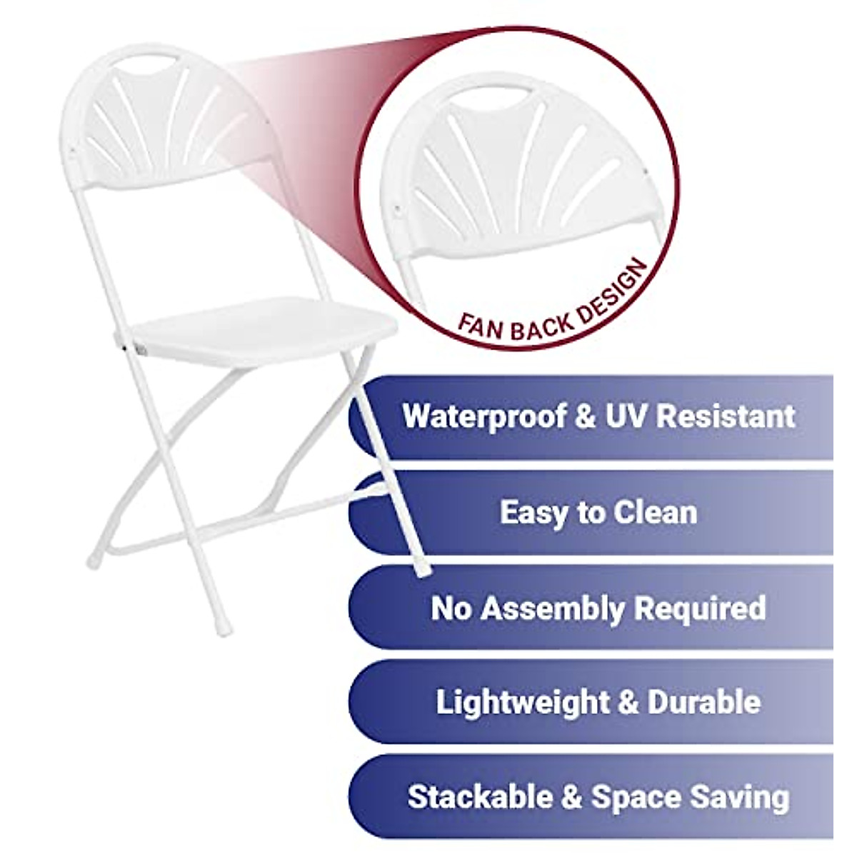 TentandTable Fan Back Heavy Duty Stackable Folding Chairs | White | 300-Pound Capacity | for Events, Banquets, Parties, and Weddings | 8 Pack