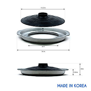 COOKKING - Korean Traditional BBQ Grill Pan, Cauldron Lid Shape - Stovetop Nonstick Indoor/Outdoor Smokeless BBQ Cast Aluminum Grill Pan