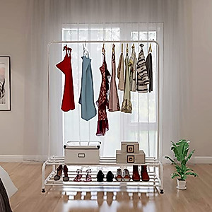 White Commercial Garment Rack,Closet Garment Rack, Heavy Duty Clothes Storage Organizer for Bedroom, Free-Standing and Closet Organizer and Storage with Hanger Rods Clothes Rack for Hanging Clothes