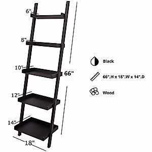 Kiera Grace Modern 5-Tier Wood Ladder Bookshelf, Black