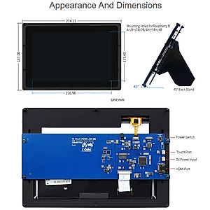 waveshare 10.1inch Capacitive Touch Screen LCD Compatible with Raspberry Pi 5/4B/3B/Zero/Zero W/Zero 2W/Pico/Pico W/Pico WH, Comes with Case and Toughened Glass Cover 1280×800 Resolution HDMI IPS