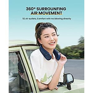 Portable Neck Fan with Sides and Back Motors for 360°Cooling, Wearable Hands Free Bladeless Fan, Wrap-around Fans,Personal Rechargeable Leafless, 4000 mAh,3 Speeds, Quiet Soft Silicone Neckband Fans